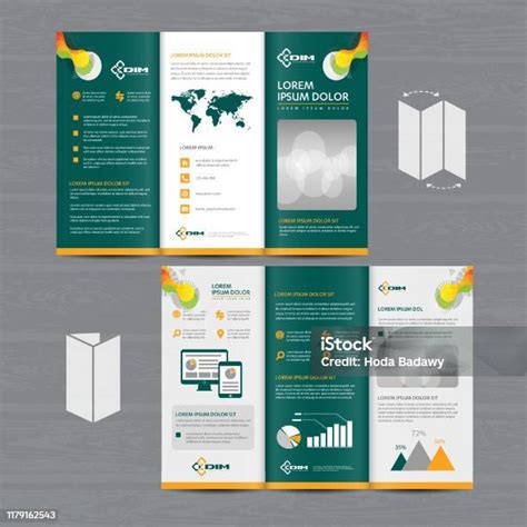 트라이 폴드 브로셔 모형 트라이 폴드 브로셔 배경의 사실적인 렌더링 3d 일러스트레이션 추상 비즈니스 트라이 폴드 리플렛