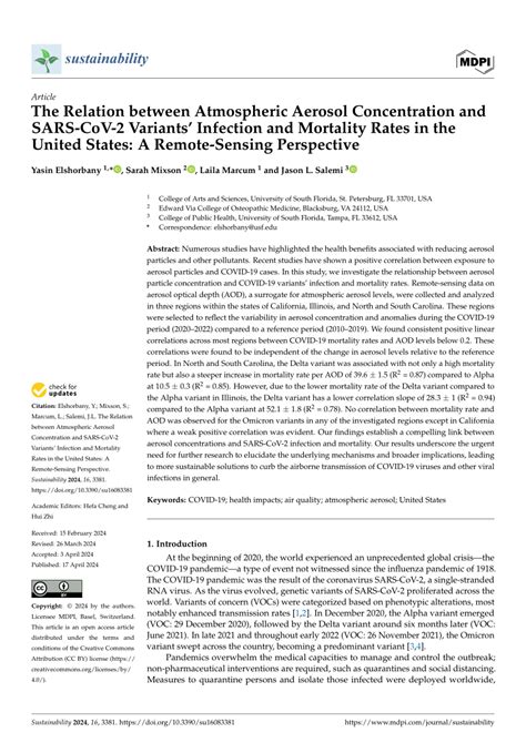 Pdf The Relation Between Atmospheric Aerosol Concentration And Sars Cov 2 Variants Infection