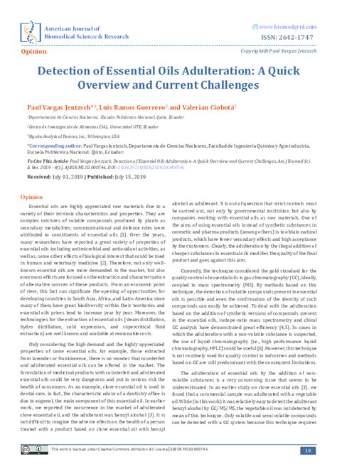 Pdf Detection Of Essential Oils Adulteration A Quick Overview And Current Challenges