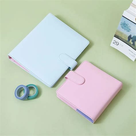 마카롱 스퀘어 매칭 컬러 클립 바인더 포토카드 수집 노트북 저널 일정 플래너 학교 문구 A6 A7 Aliexpress