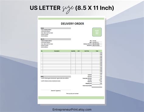 Delivery Order Template Excel Google Sheets Sales Order Template Order Form Printable Receipt
