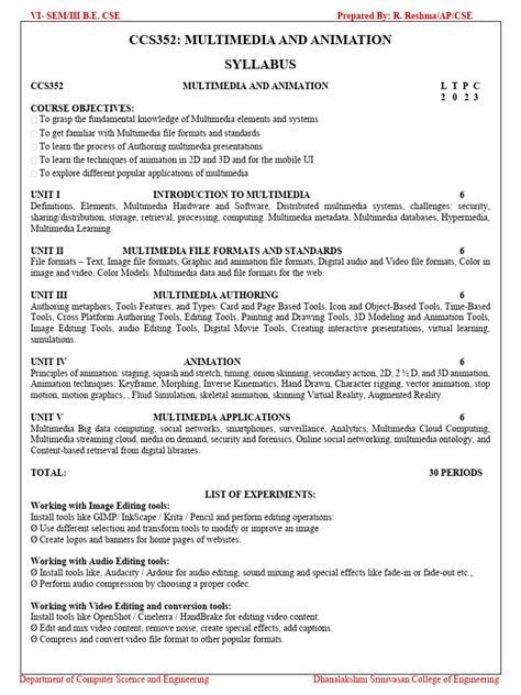 Ccs352 Maa Syllabus Pdf Multimedia 3 D Computer Graphics