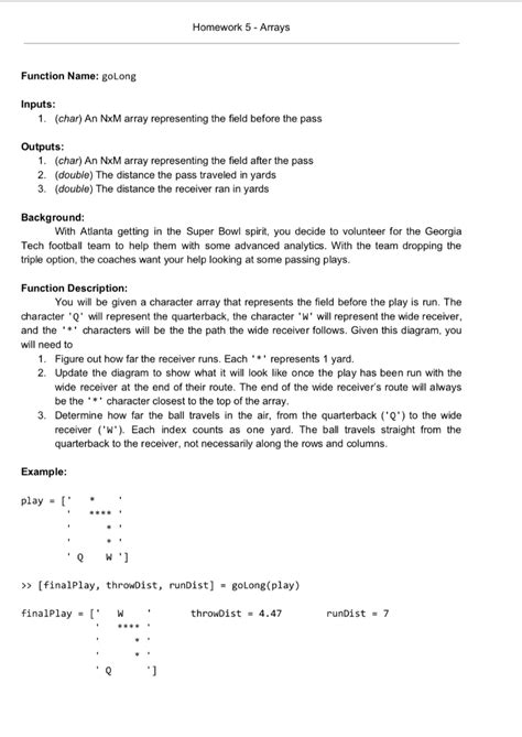 Solved Homework 5 Arrays Function Name Golong Inputs 1