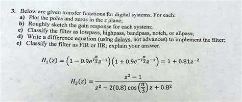 SOLVED Below Are Given Transfer Functions For Plot Digital Systems