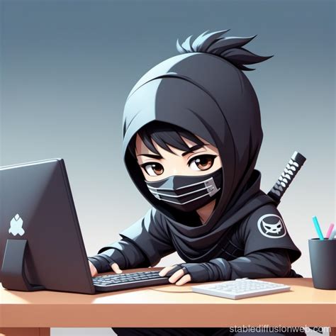 Masked Ninja Coding On Computer Stable Diffusion Online
