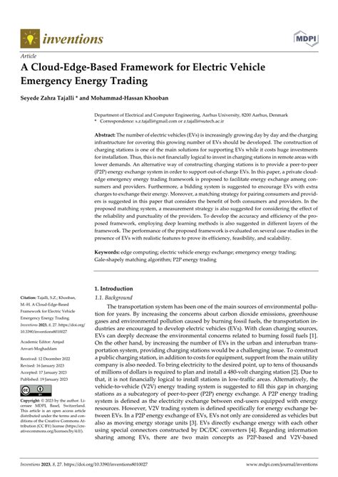 Pdf A Cloud Edge Based Framework For Electric Vehicle Emergency Energy Trading