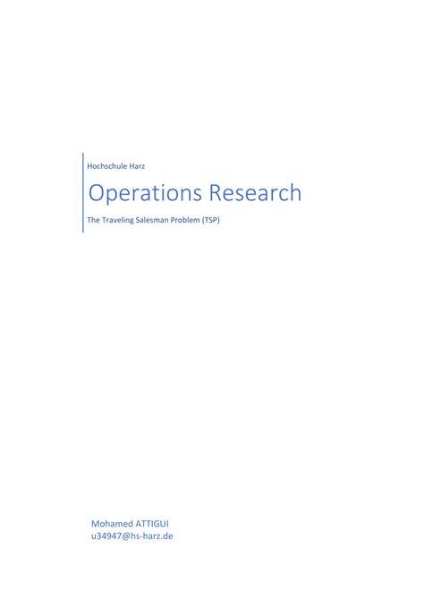 pdf operations research the traveling salesman problem tsp