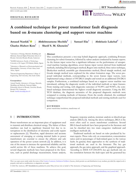 Pdf A Combined Technique For Power Transformer Fault Diagnosis Based On K‐means Clustering And