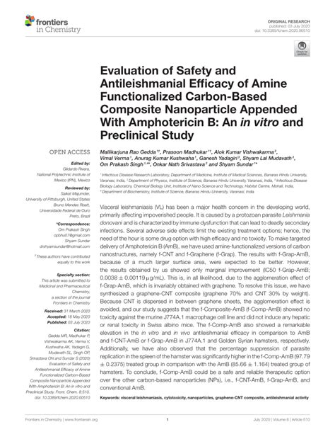 Pdf Evaluation Of Safety And Antileishmanial Efficacy Of Amine