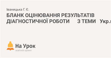 БЛАНК ОЦІНЮВАННЯ РЕЗУЛЬТАТІВ ДІАГНОСТИЧНОЇ РОБОТИ З ТЕМИ Укр мова