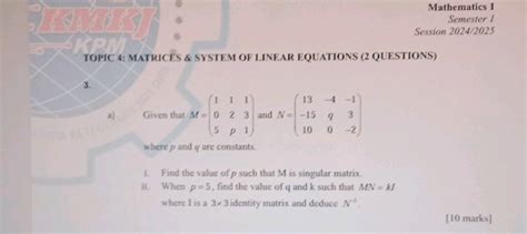 Mathematics 1 Semester I Session 2024 2025 StudyX