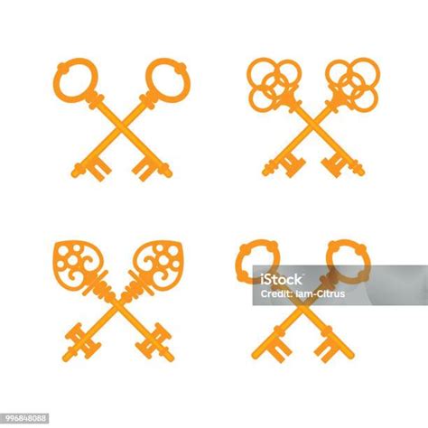 교차 된 빈티지 골든 키의 설정 합니다 벡터 평면 그림입니다 열쇠에 대한 스톡 벡터 아트 및 기타 이미지 열쇠 컴퓨터 키 과거 Istock