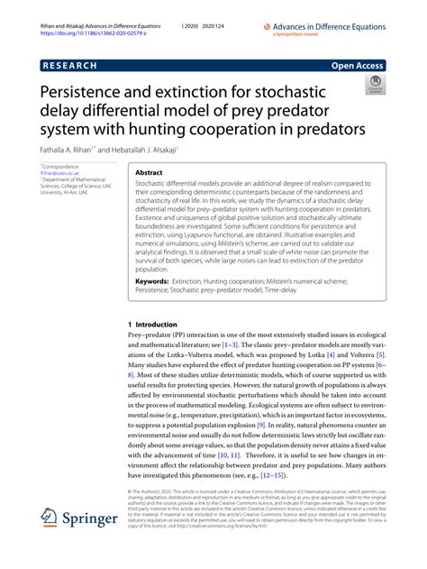 Pdf Persistence And Extinction For Stochastic Delay Differential Model Of Prey Predator System