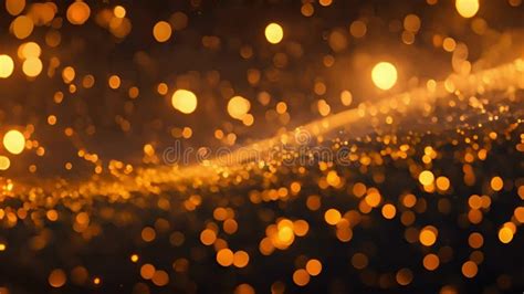 Golden Particles Bokeh Abstract Background With Shining Gold Floating Dust Particles Flare Star