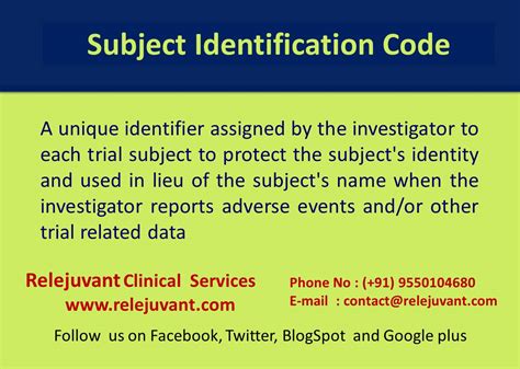 Subject Identification Code Relejuvant Clinical Services