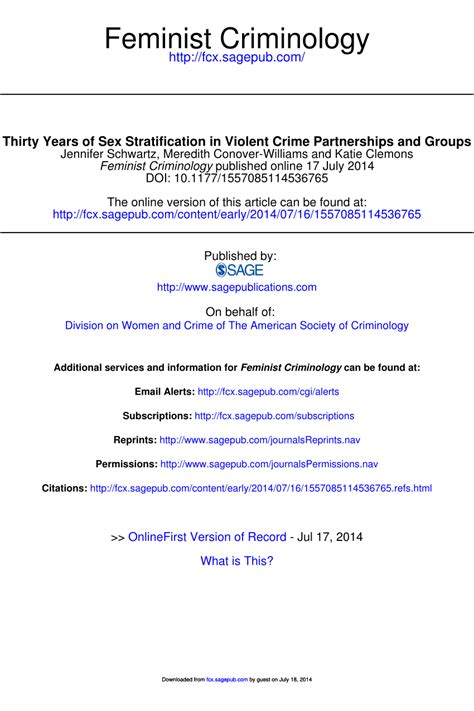 Pdf Thirty Years Of Sex Stratification In Violent Crime Partnerships