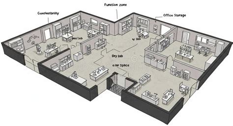 Floor Plan Of A Laboratory Facility Divided Into Several Sections A