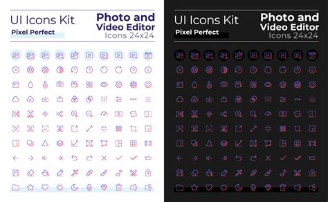 Photo And Video Editor Pixel Perfect Gradient Linear Ui Icons Set For Dark Light Mode Line