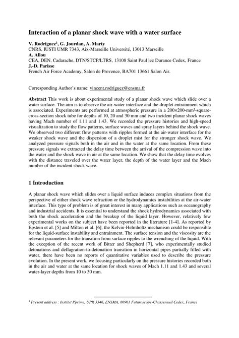 Pdf Interaction Of A Planar Shock Wave With A Water Surface