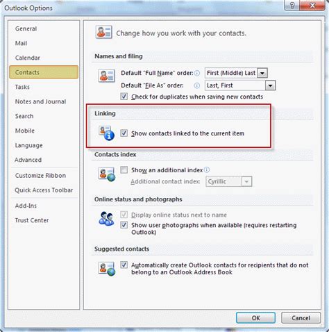To Link An Outlook Item To A Contact