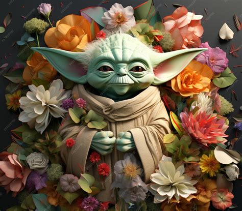 Premium Ai Image There Is A Statue Of Yodah Surrounded By Flowers And