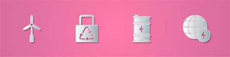 종이 컷 풍력 터빈 재활용 종이 봉지 바이오 연료 배럴 및 글로벌 에너지 전력 행성 아이콘을 설정합니다 종이 아트 스타일 벡터 3차원 형태에 대한 스톡 벡터 아트 및 기타