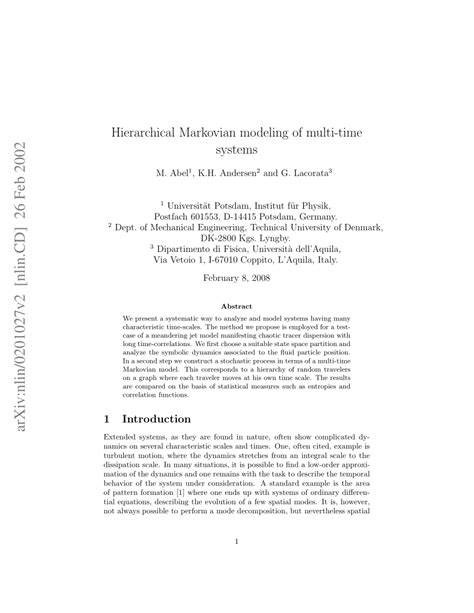 Pdf Hierarchical Markovian Modeling Of Multi Time Scale Systems