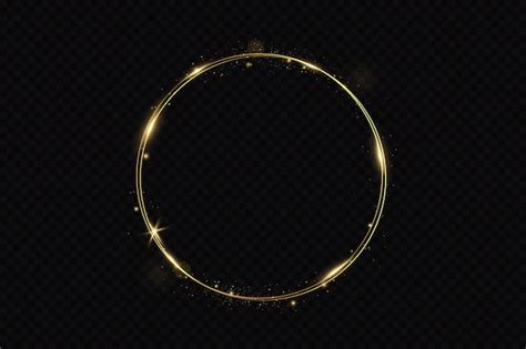 투명 한 배경에 추상 반짝이 황금 프레임 조명 효과 링 글로시 라인이 있는 스파크 프리미엄 벡터