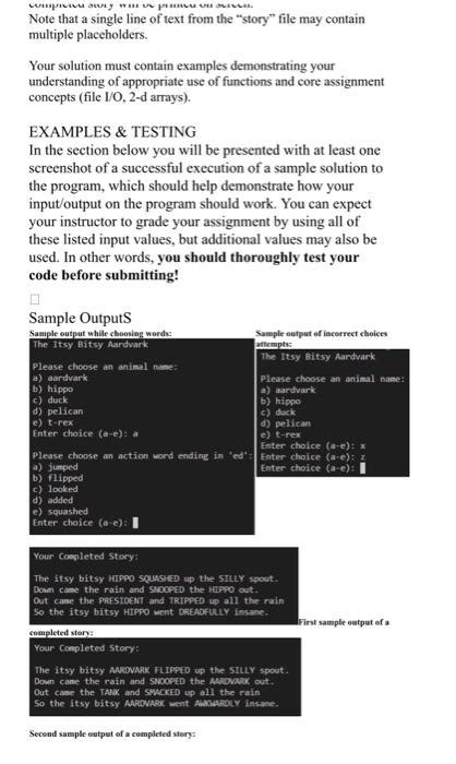 Solved Note That A Single Line Of Text From The Story File