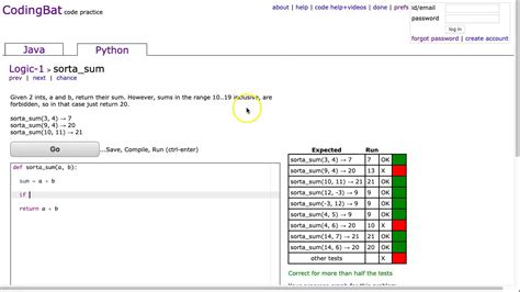 Codingbat Sorta Sum Python YouTube