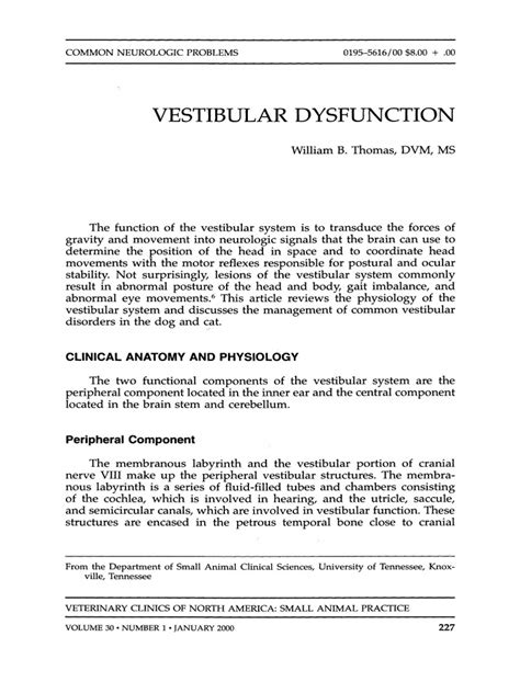 Vestibular Dysfunction Pdf Vestibular System Cerebellum
