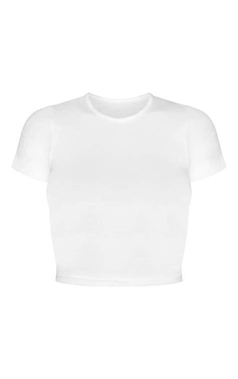 White Basic Ribbed Short Sleeve Crop Top Tops Prettylittlething Usa
