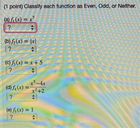 Solved 1 Point Classify Each Function As Even Odd Or