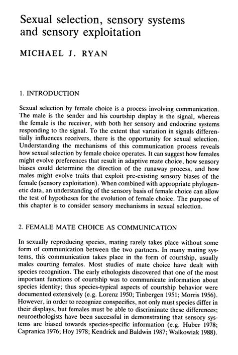 Pdf Sexual Selection Sensory Systems And Sensory Exploitation