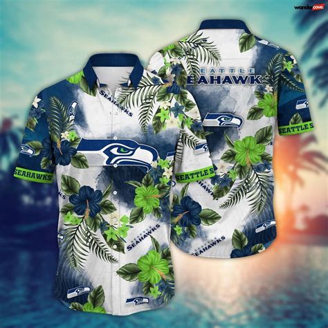 Seattle Seahawks Hawaiian Shirt Mens Tropical Button Up Nfl Football