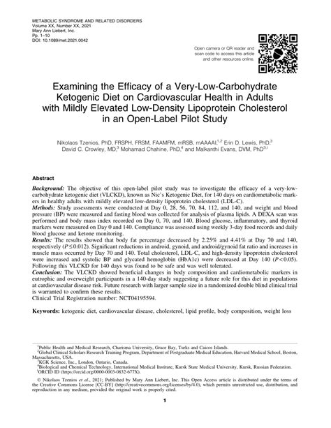 Pdf Examining The Efficacy Of A Very Low Carbohydrate Ketogenic Diet On Cardiovascular Health