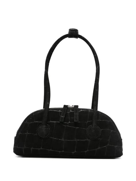 Marge Sherwood Bessette Croc Effect Calf Suede Tote Bag Black