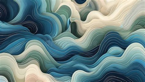 Modern Marine Aesthetic Background With Flowing Organic Wave Shapes And Soft Colors Stock