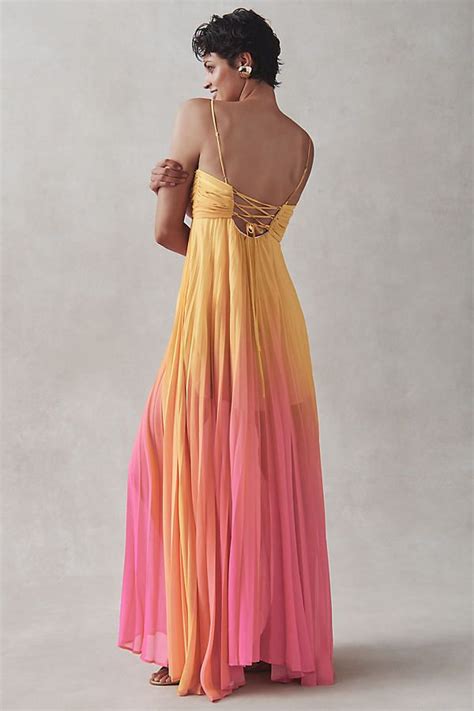 Delfi Collective Ombre Chiffon Lace Up Maxi Dress In Yellow 30 Off