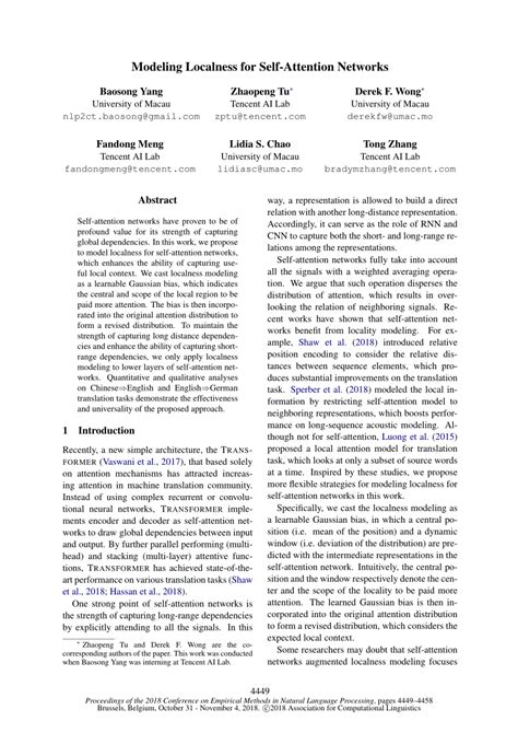 Pdf Modeling Localness For Self Attention Networks