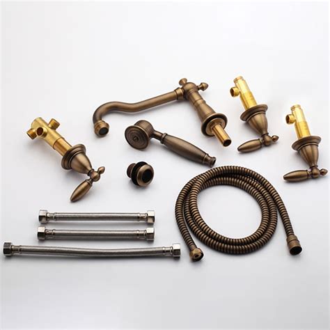 Deck Mounted Roman Bathtub Faucet With Handshower Solid Brass In