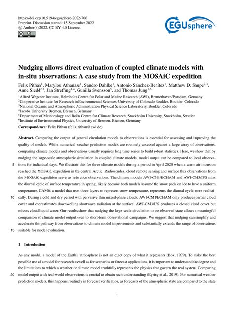 Pdf Nudging Allows Direct Evaluation Of Coupled Climate Models With