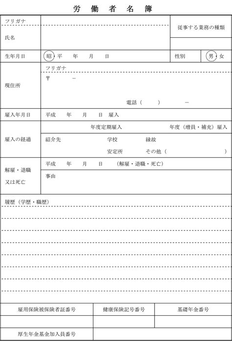 労働者名簿の書式テンプレート（word・ワード） テンプレート・フリーbiz