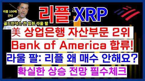 리플 Xrp 뱅크 오브 아메리카 합류 전 골드만삭스 임원 라울팔 마저 극찬하는 리플 확실한 상승 전망 필수체크 Youtube