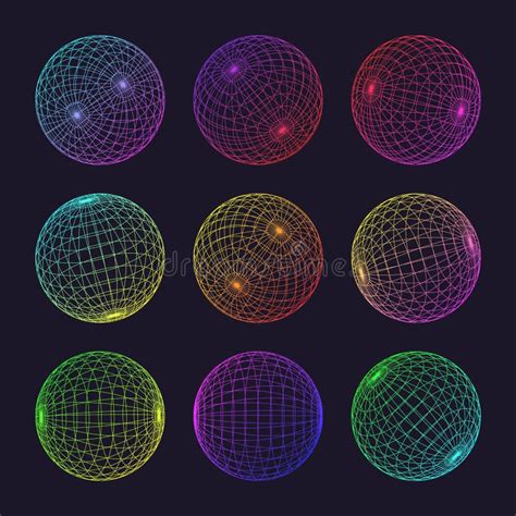 Neon Wireframe Shapes Lined Sphere Perspective Mesh 3d Grid Low Poly Geometric Elements
