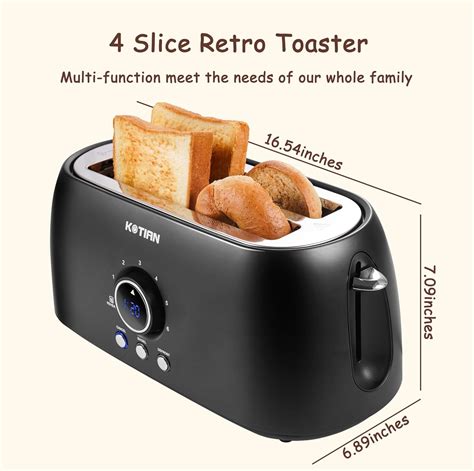 Toaster 4 Slice Retro Long Slot Toasters With Countdown Timer