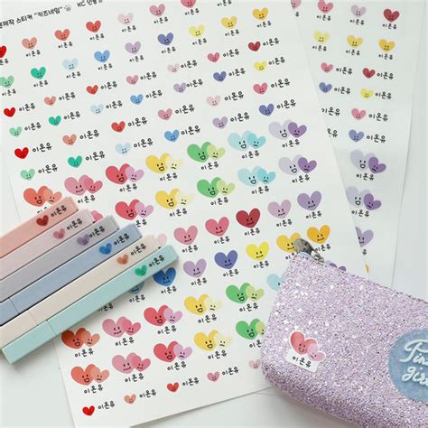 주문 제작 방수 하트 네임 스티커 성인 학생 아이디어스