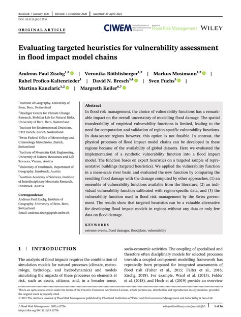 Pdf Evaluating Targeted Heuristics For Vulnerability Assessment In Flood Impact Model Chains