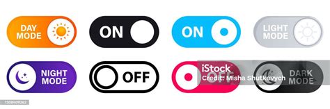 켜기 및 끄기 전환 스위치 버튼 밝고 어두운 버튼 낮 밤 스위치 모바일 앱 웹 디자인 애니메이션을 위한 주야간 모드로 전환하는 가젯 인터페이스 낮과 밤 모드 다크 모드