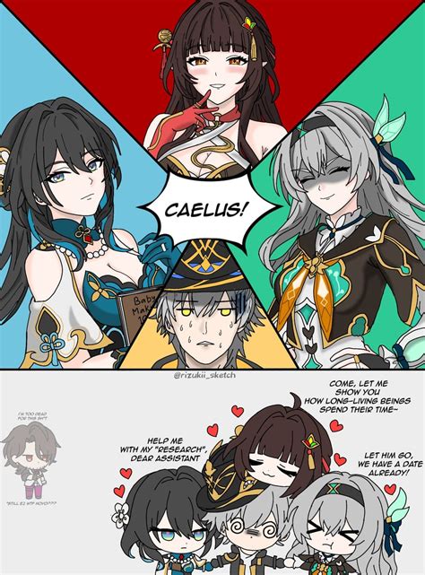 Trailblazer Firefly Caelus Ruan Mei Lingsha And 1 More Honkai And 1 More Drawn By Rizukii